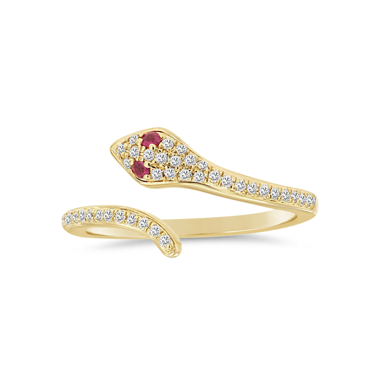 14K Yellow Gold Pave Diamond Snake Ring with Ruby Eyes – Fey & CO.