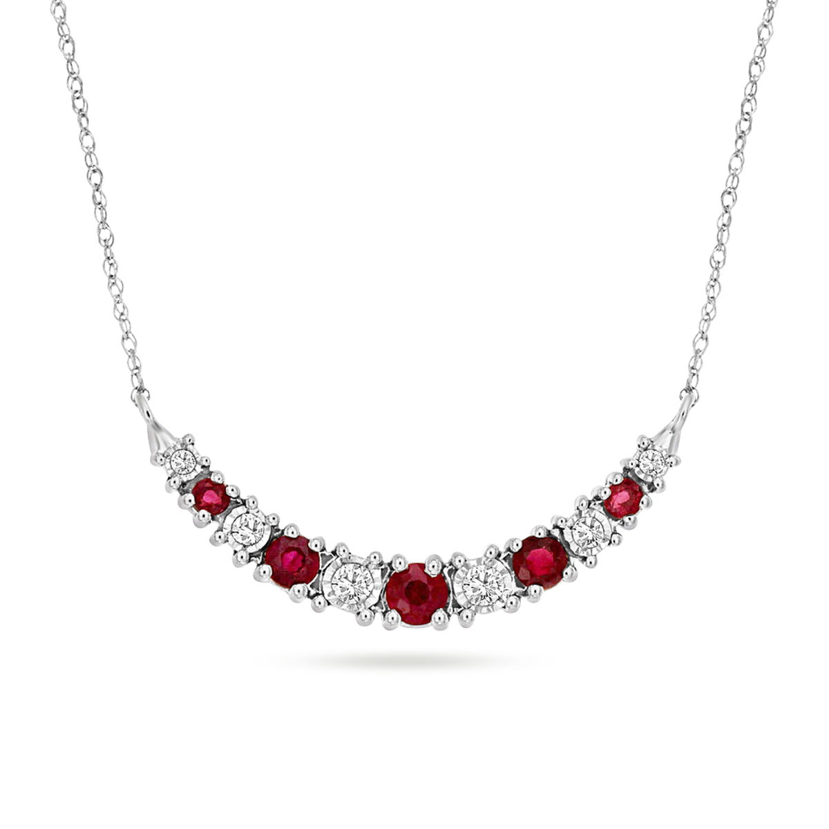 14K White Gold Ruby and Diamond Alternating Curved Necklace – Fey & CO.
